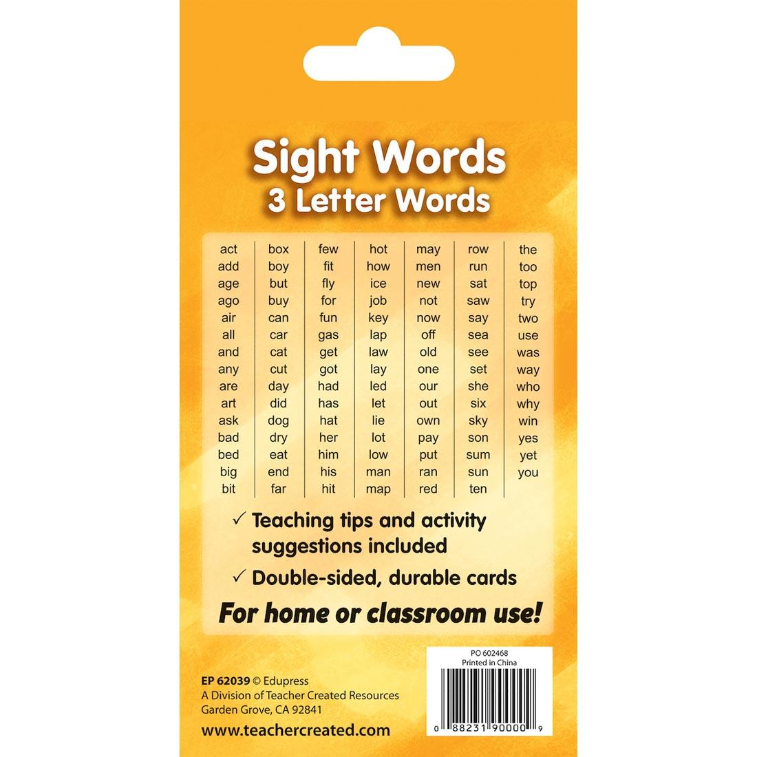 Sight Words Flash Cards 3-Letter Words 56-Card Set by Edupress