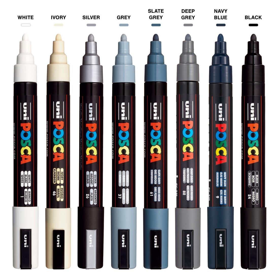 Posca Medium Point 8-Color Monotone Paint Marker Set