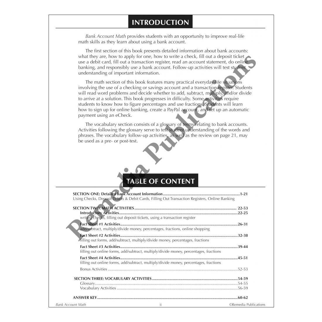 Bank Account Math For Grades 6-12