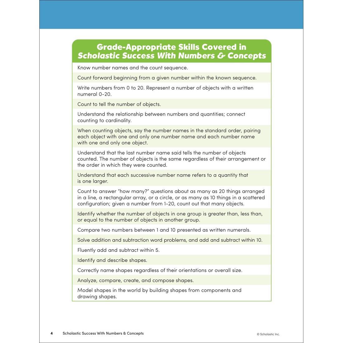 Scholastic Success With Numbers & Concepts Workbook Grades PreK-K