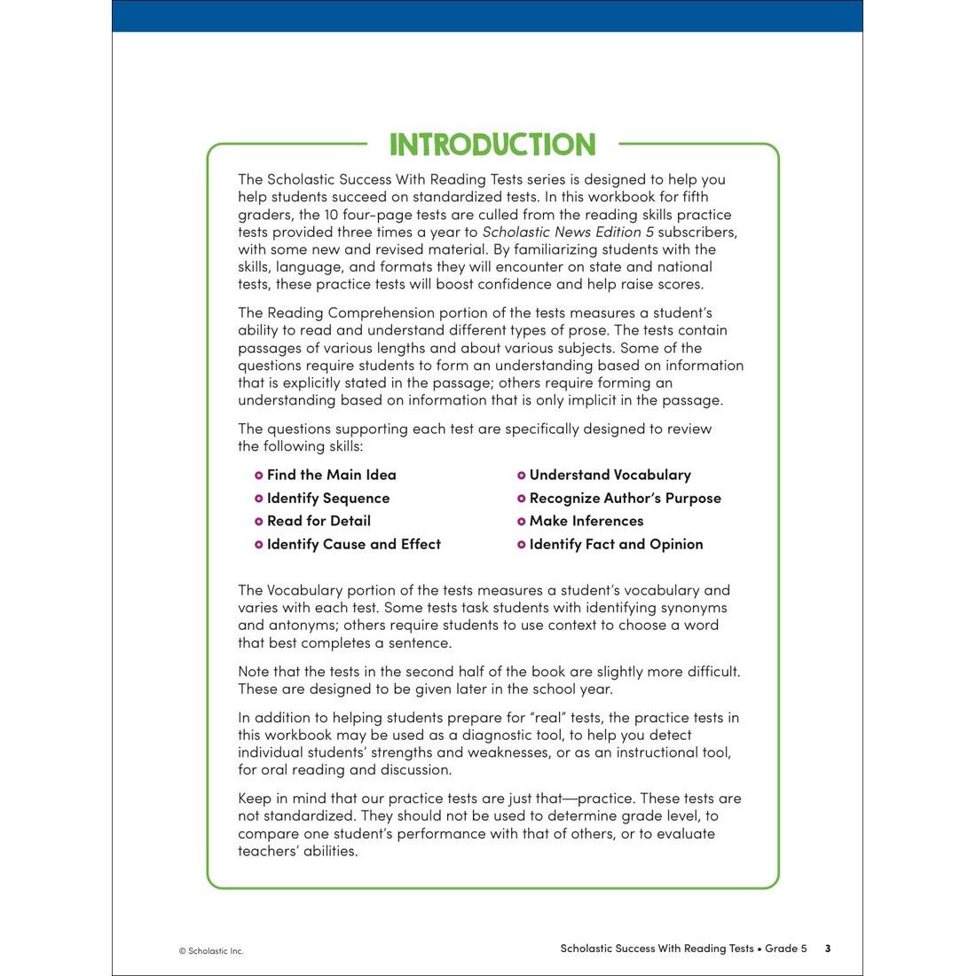 Scholastic Success With Reading Tests Workbook Grade 5