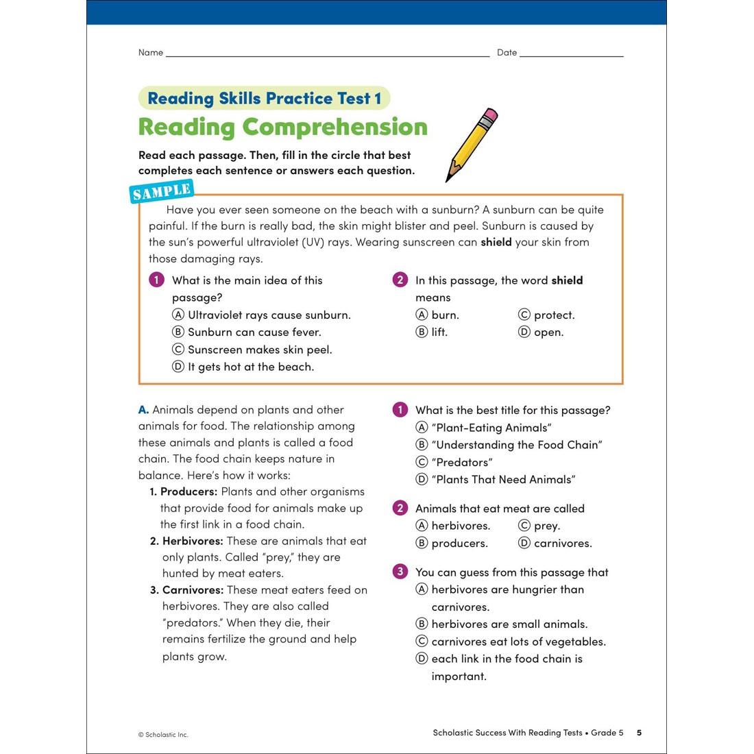 Scholastic Success With Reading Tests Workbook Grade 5
