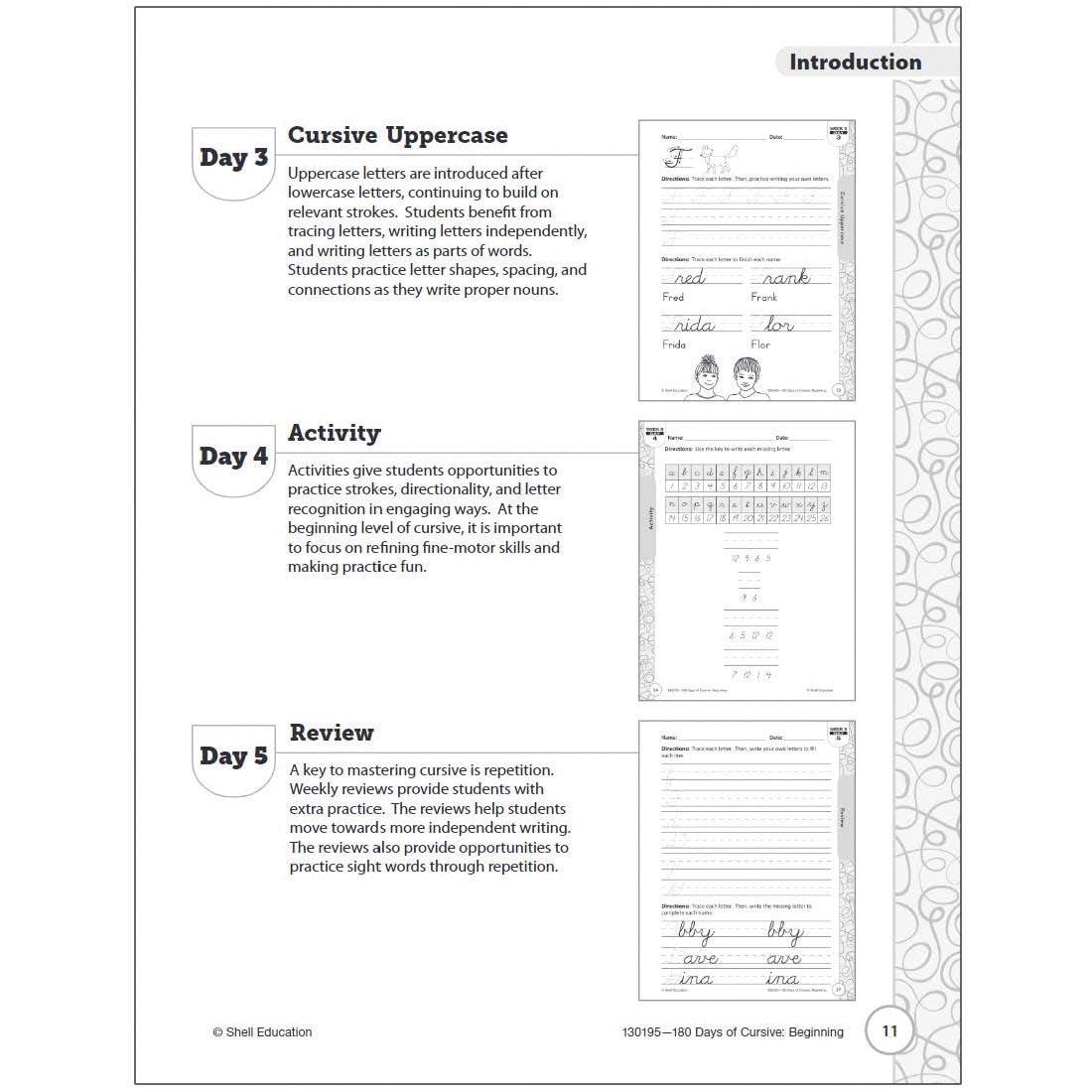 180 Days Of Cursive: Beginning Level Book by Shell Education