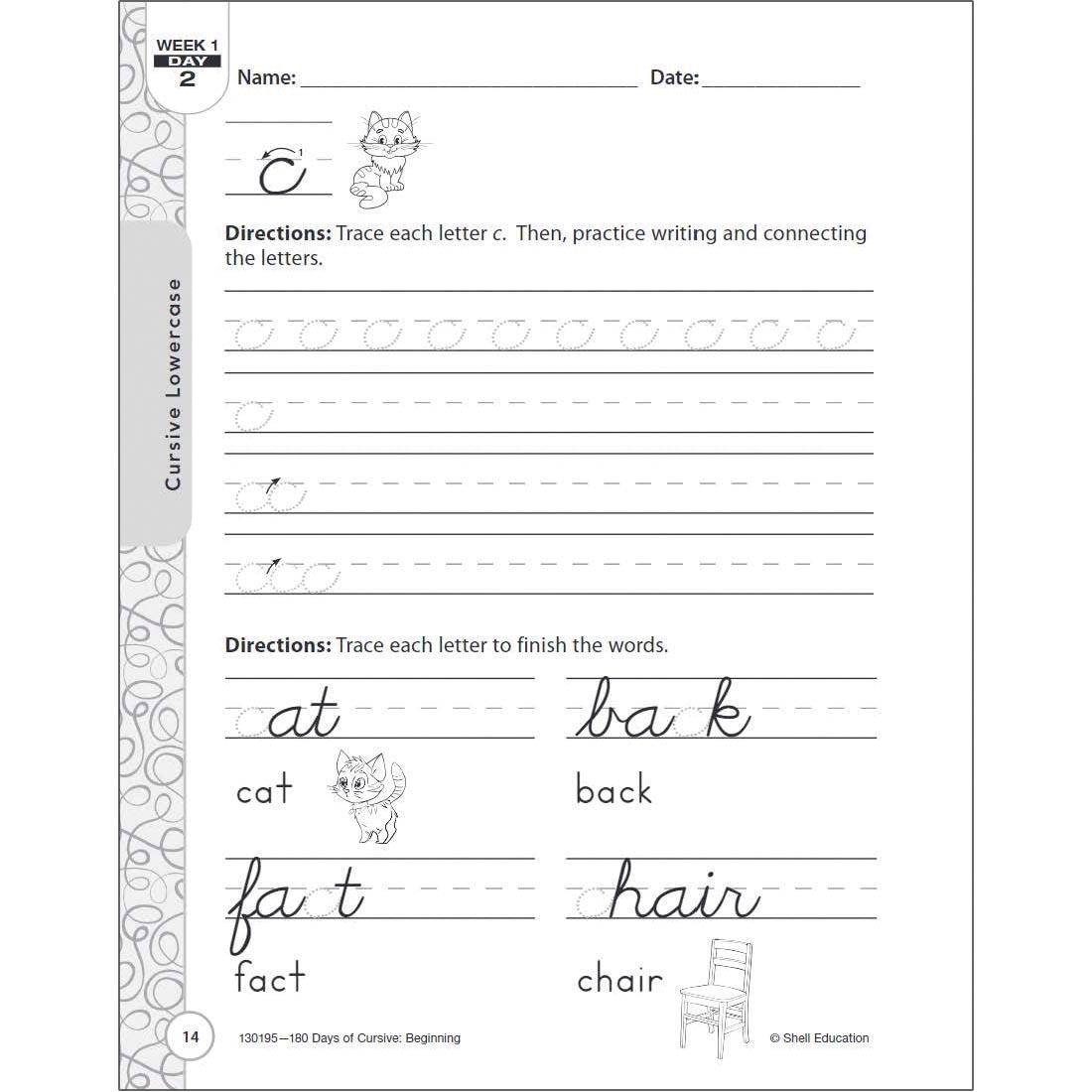 180 Days Of Cursive: Beginning Level Book by Shell Education