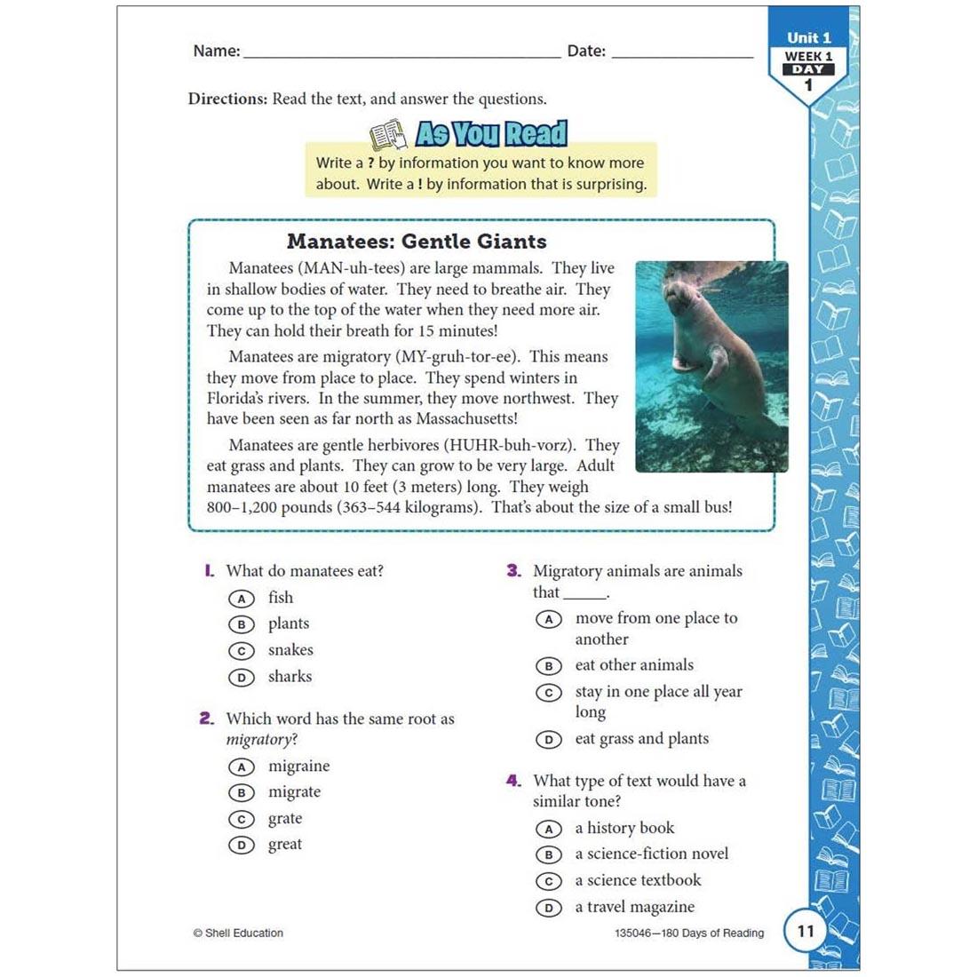 180 Days of Reading For Fourth Grade by Shell Education
