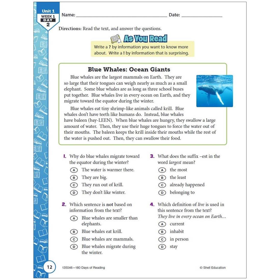 180 Days of Reading For Fourth Grade by Shell Education