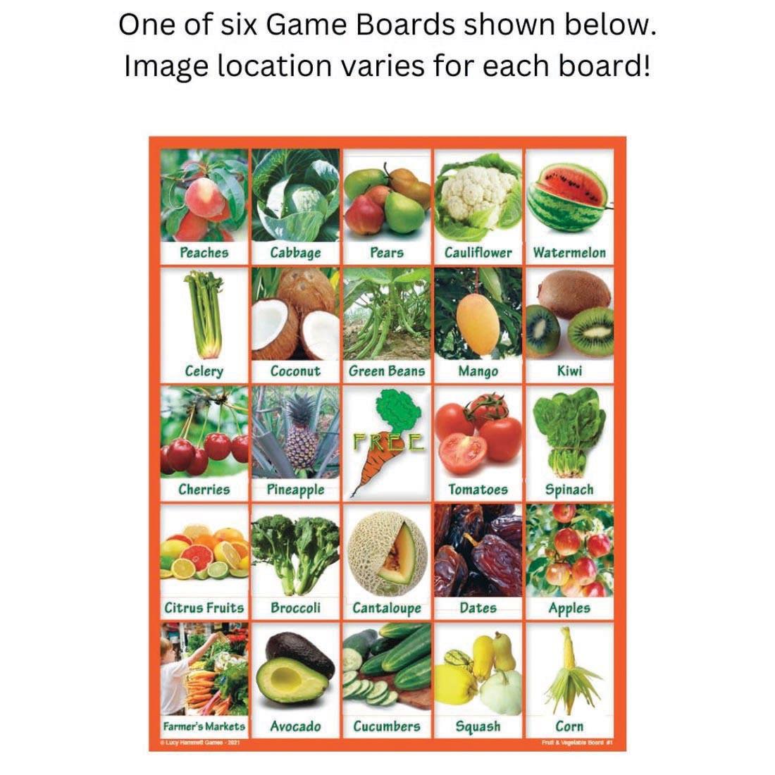 Fruit And Vegetable Bingo Game For 3-6 Players Ages 3+