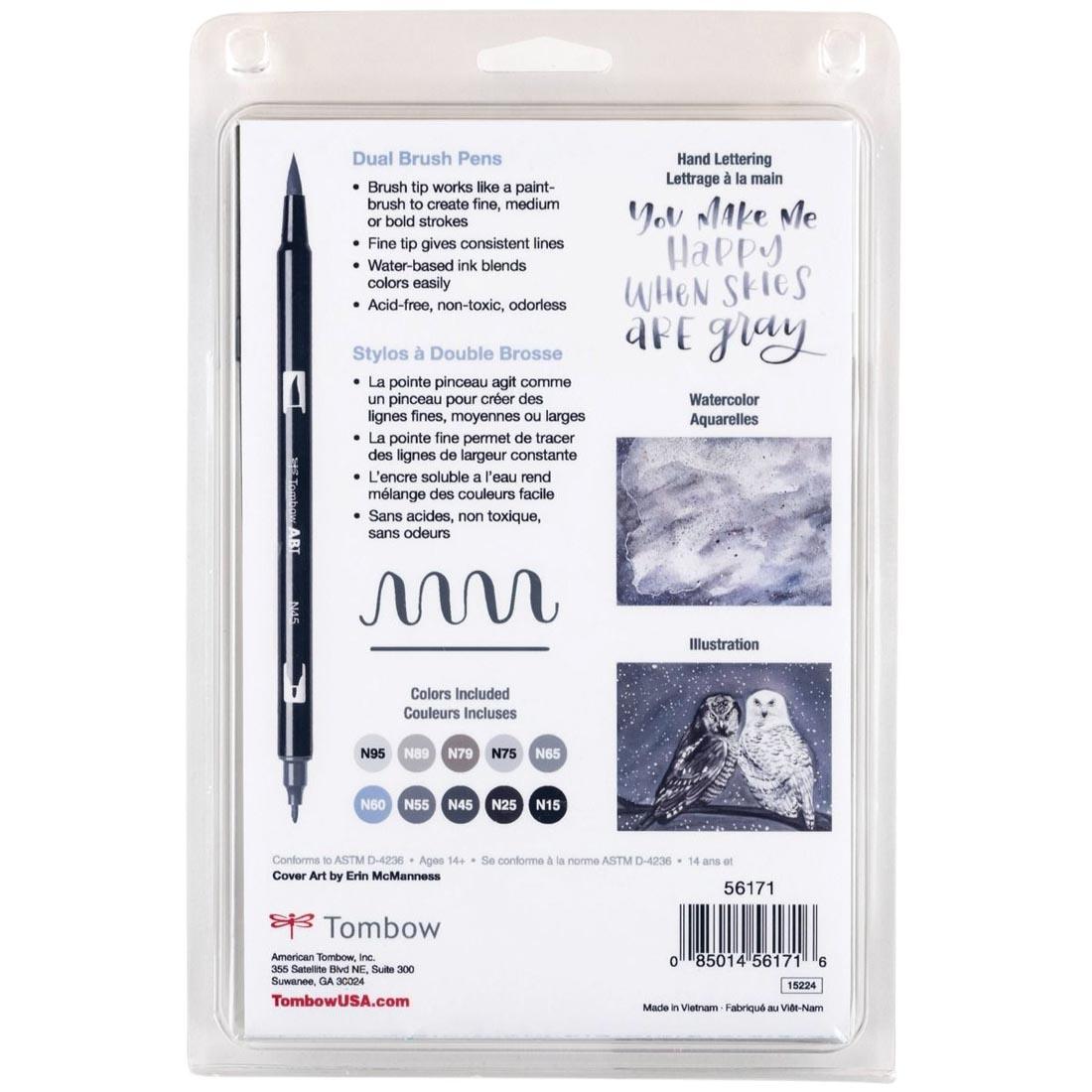 Tombow Grayscale Dual Brush Pens 10-Color Set